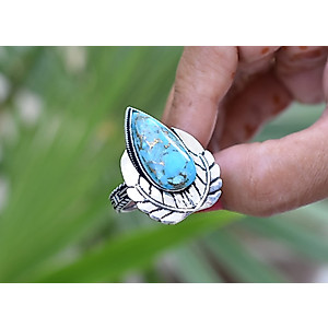 Rekha Gems Blue Copper Turquoise Ring, 925 Sterling Silver Ring, Vintage Ring , Handmade Ring, Birthday Gift, Blue Stone Ring, Boho and Hippie, Ring, Turquoise Ring, Turquoise Jewelry- BTQ-29 (8.50 US)
