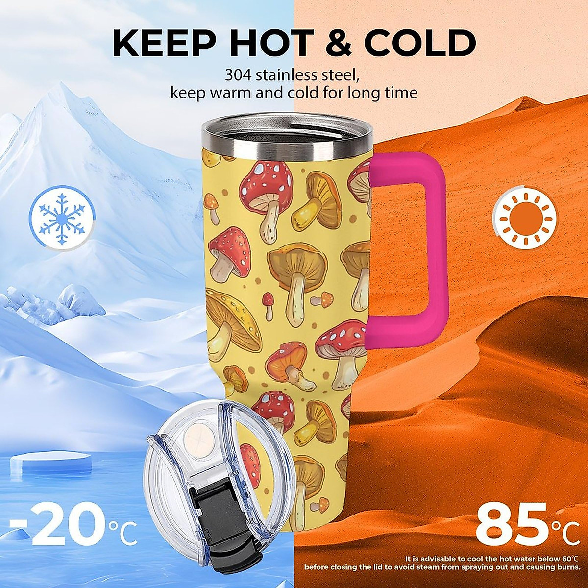 The Various Mushroom Art 40 Oz Tumbler Insulated Stainless Steel Water Bottle Travel Mug Car Cup with Handle And Straw