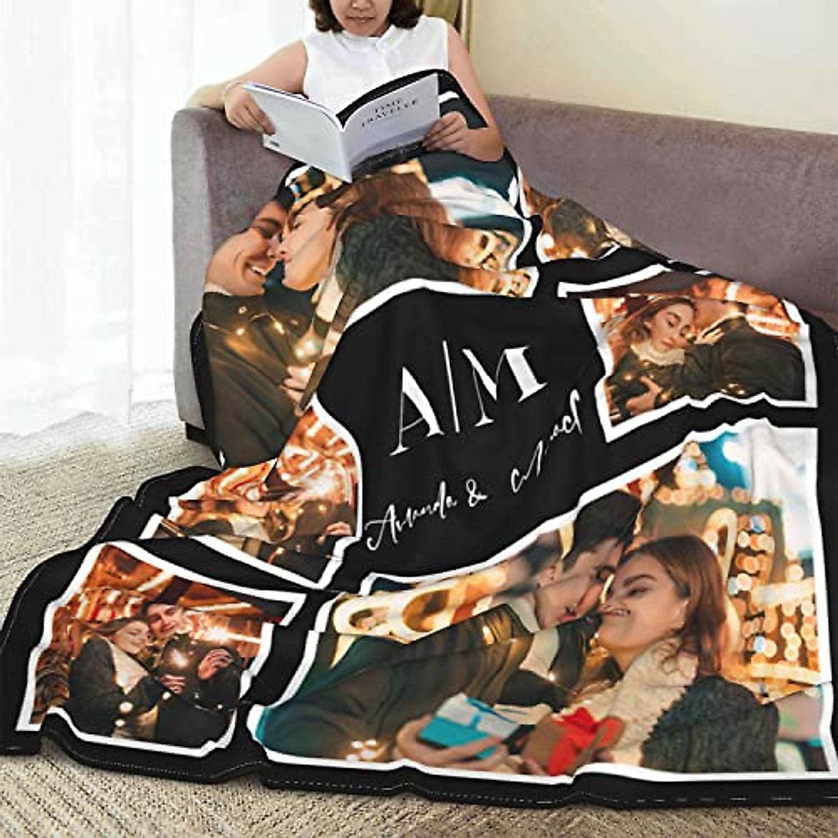 Easycosy Personalized Photo Blankets for Couples Gifts, Custom Picture Throw Blanket for Girlfriend Boyfriend Gifts, Anniversary Birthday 30"x40"