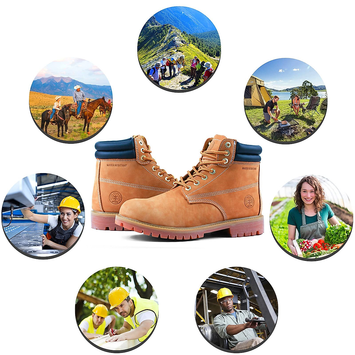 Jacata Work Boots For Men Steel/Soft Toe Non Slip Rubber Sole Resistant Utility Oil Mens Industrial Construction Boots(Wheat Size 11)