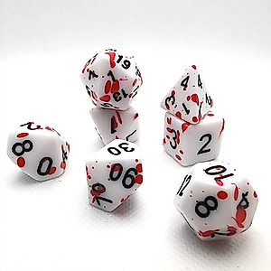 Dice Set, Blood Dice with Irregular Spray Red Dots Blood Splatter Polyhedral Role Playing Gaming Dice D20 Dice Dungeons and Dragons Dice Set of 7 (Red)