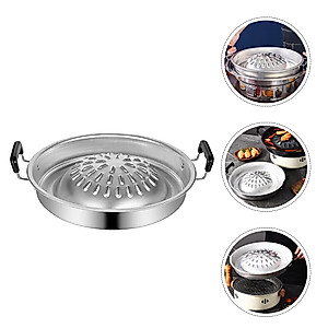 BESPORTBLE Thai Korean Bbq Grill Pan, Stainless Steel Barbecue Grill Tray Camping Bbq Pan Smokeless Roasting Pan Cooking Meat Vegetable Stovetop Plate for Outdoor 30cm