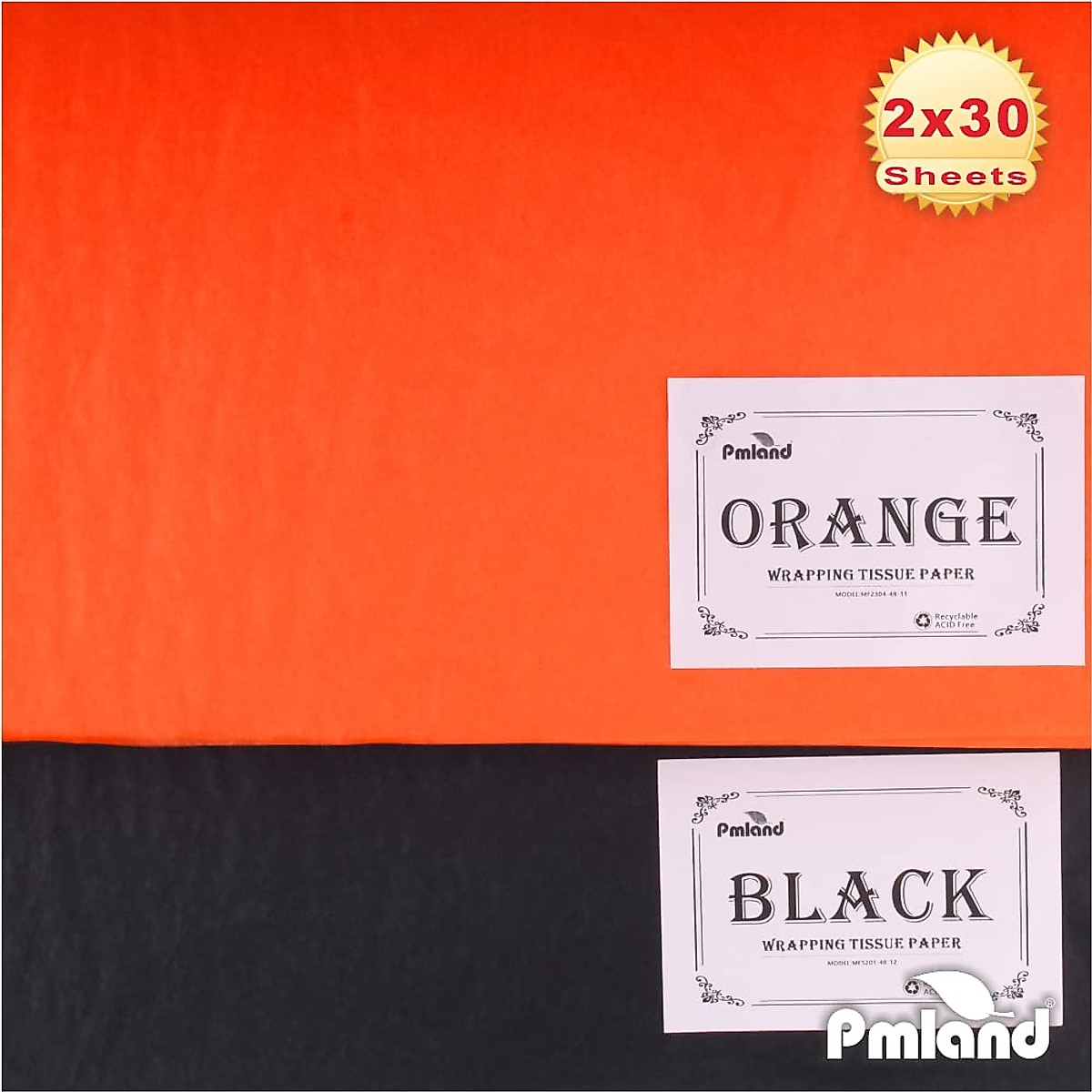 PMLAND Gift Wrapping Tissue Paper - Black and Orange- 20 Inches x 26 Inches 60 Sheets