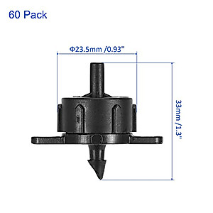 M METERXITY 60 Pack Irrigation Drip Emitters - Garden Lawn Pressure Compensating Dripper Constant Flow Apply to Watering System (33x23.5mm Black)