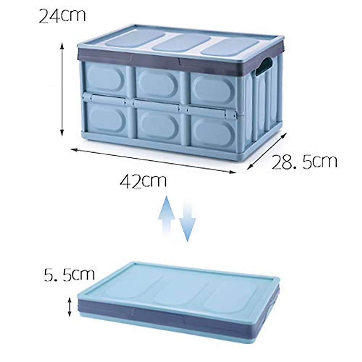 Lidded Storage Bins 2 Pack 30L Collapsible Storage Box Crates Plastic Tote Storage Box Container Stackable Folding Utility Crates for Clothes, Toy, Books ,Snack, Shoe, and Grocery Storage Bin-Blue