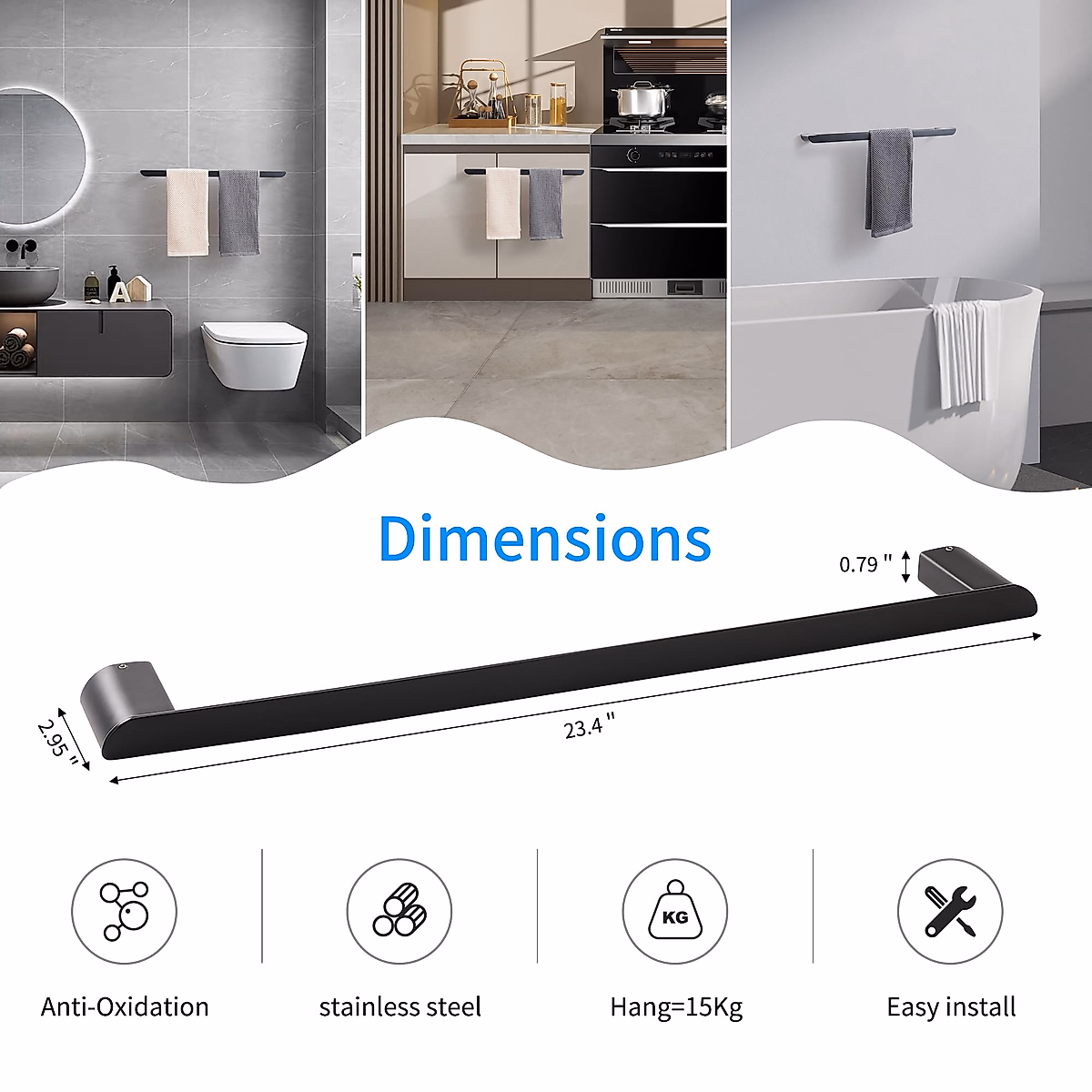 LGDYGSYH Black Towel Bar for Bathroom,24 inch Towel Rack Holder Wall Mounted for Bathroom Decor Aesthetic Matte Stainless Steels