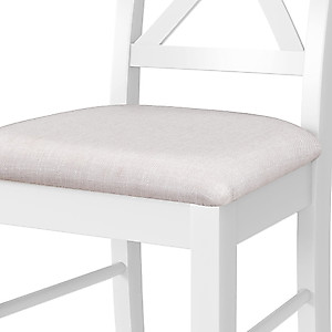 Harper & Bright Designs 4-Piece Wood Dining Table Set, Farmhouse Rustic Kitchen Dining Table with 2 Upholstered X-Back Chairs and Bench, White+Beige