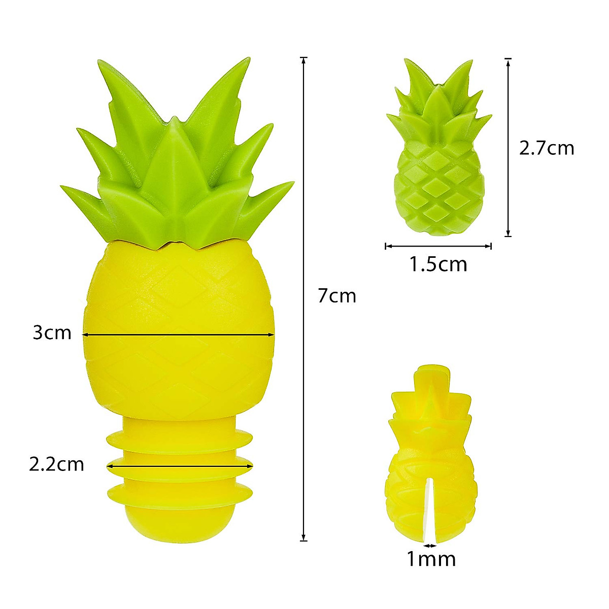 14 Pieces Pineapple Silicone Bottle Stopper Wine Glass Markers, Silicone Charms and Wine Stoppers Reusable Beverage Bottle Stoppers Tropic Wine Glass Charms for Wedding Party Gift