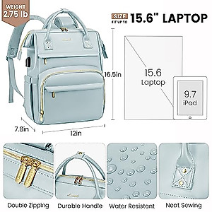 LOVEVOOK Leather Laptop Backpack for Women 15.6 inch,Travel Backpack Purse Nurse Teacher Backpack Computer Laptop Bag,Professional College Business Work Bags Carry On Backpack with USB Port,Pink Blue