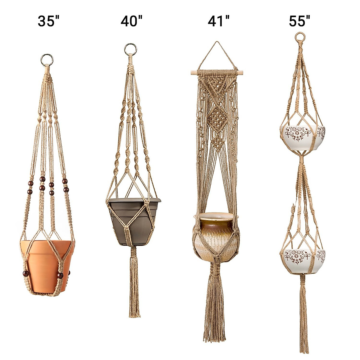 Mkono Macrame Plant Hangers 4 Pcs Indoor Outdoor Hanging Planter Basket Jute Rope Flower Pot Holder Boho Hippie Style