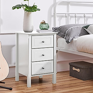 Yaheetech Bedside Table Set of 2, Nightstand with 3 Drawer and Solid Wood Legs, Accent Night Stand with Storage Cabinet for Bedroom and Home Office, 16″ L × 16″ W × 24″ H, White