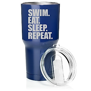 Smooth Body Tumbler Stainless Steel Vacuum Insulated Travel Mug Cup Gift Swim Eat Sleep Repeat (Blue, 30 oz)