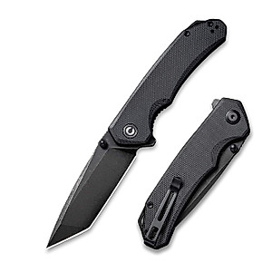 CIVIVI Brazen Folding Pocket Knife,3.5-Inch Tanto D2 Plain Blade,G-10 Outdoor Camping Hiking Knife with Thumb Studs and Flipper opener,Unique Tool Gift for EDC Men Women C2023C (Black)