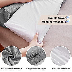 EUHAMS Queen Size Bed Wedge Pillow - Bed Gap Filler Mattress Wedge Headboard Pillow Close The Gap 0-7" Between Your Headboard and Mattress or Wall for Sleeping Backrest Pillow (60"x10"x6" Gray)