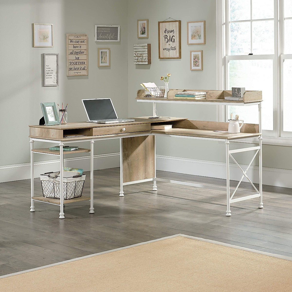 Sauder Canal Street L-Shaped Desk, Coastal Oak finish