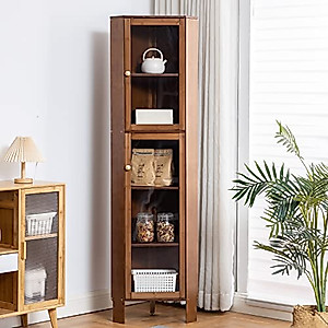 Maydear 5-Tier Corner Bookcase with Door, Tall Corner Cabinet Bamboo Corner Bookshelf Corner Storage Cabinet Display Shelf and Plant Stand for Living Room, Bedroom, Home Office, Kitchen