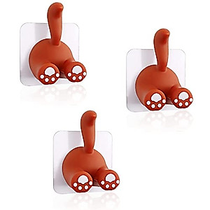 3 Pack Decorative Cartoon Adhesive Hook, Animal Tail Hooks for Wall, Self Adhesive Razor Toothbrush Plug Cable Shave Holder Waterproof for Bathroom, Utility for Hanging Towel Keys (Red)