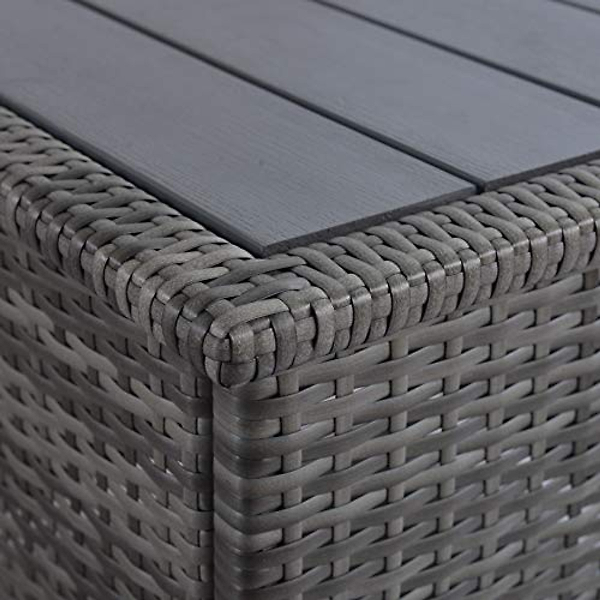 ELOMBR 8 Pieces Outdoor Sectional Sofa, Wicker Patio Furniture Sets, PE Rattan Patio Conversation Sets with Cushions and Wood Table, Grey & Beige