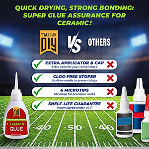 Y'allCanDiy Waterproof Ceramic Glue - Temperature Resistant Ceramic CA Glue Repair for Pottery, No Smell After Cure. Best Cyanoacrylate Based Adhesive for China and Porcelain