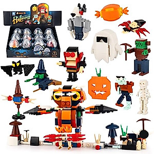 Hxezoc 12 in 1 Halloween Mini Building Blocks for Kids, Surprise Splice Eggs with Toys Zombie, Skeleton, Witch, Bat Building Blocks for Kids Halloween Birthday Party Favors Party Games Supplies