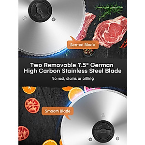 Meat Slicer for Home Use, FOHERE 200W Electric Deli Food Slicer With Two Removable 7.5" Stainless Steel Blade, Adjustable Thickness(0-15mm), Easy to Clean, Cut Meat Cheese Bread, Silver
