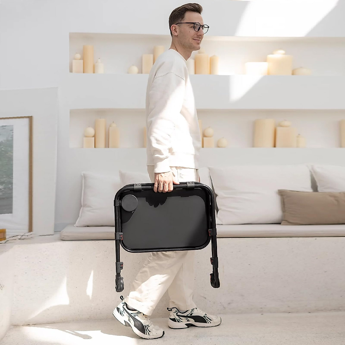 No Tools Adjustable Folding TV Tray Table Desk with Cup Holder for Home, Office, Foldable, Portable, Stable, Lightweight, Storage, Small Space, 4 Heights Adjustment & 3 Tilt Angles, No Assembly