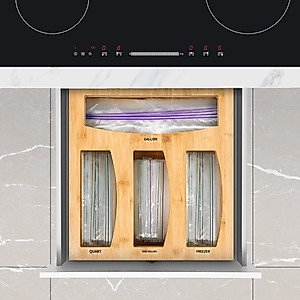 VaeFae Ziplock Bag Storage Organizer- Bamboo Food Bags Container for Kitchen Drawer Compatible for Gallon, Quart, Sandwich, Snack, and Slider Bag