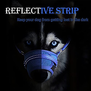 Dog Muzzle, Soft Dog Muzzle with Reflective Strip Breathable Mesh Large Dog Muzzle Prevent Biting Barking Chewing No Bark Dog Muzzle for Large Medium Small Sized Dog Outside Walking Grooming