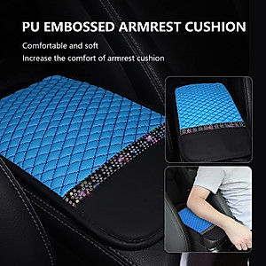 jeseny Pack-1 Car Auto Armrest Cover Pad, Car Central Armrest Case Cover with Glossy Crystal Rhinestone, Universal Car Armrest Cushion Protector (Blue)