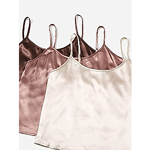 SheIn Women's 3 Sets Satin Pajama Set Sleeveless Crop Cami and Elastic Waist Shorts Sleepwear Lounge Set Black X-Large