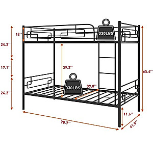 DreamBuck Bunk Bed Twin Over Twin Metal Twin Bunk Beds [Convertible Into 2 Beds] Heavy Duty Bunkbed with Ladder, Safety Guard Rail for Adults Teens, Space-Saving, Noise Free, No Box Spring Needed
