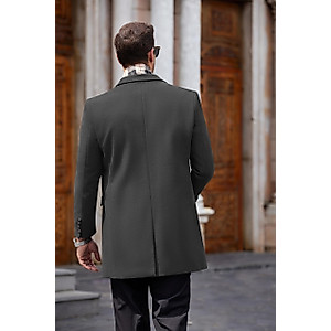 COOFANDY Mens Business Trench Pea Coats Winter Heavyweight Warm Single Breasted Coats Thick Blazer with Pockets (Grey L)