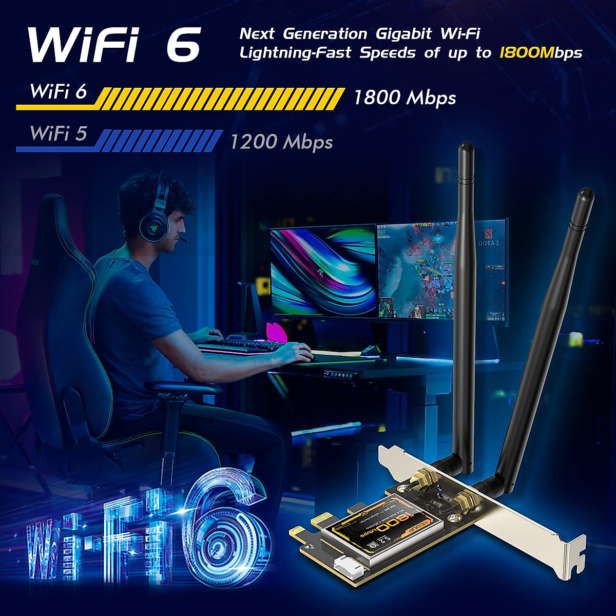 AX1800 PCIE WiFi 6 Card Bluetooth 5.2 Adapter For Desktop PC 1800Mbps 2.4GHz/5GHz Dual Band Wireless PCI Express Internal Network Card Support Windows 10 /11 , 64bit