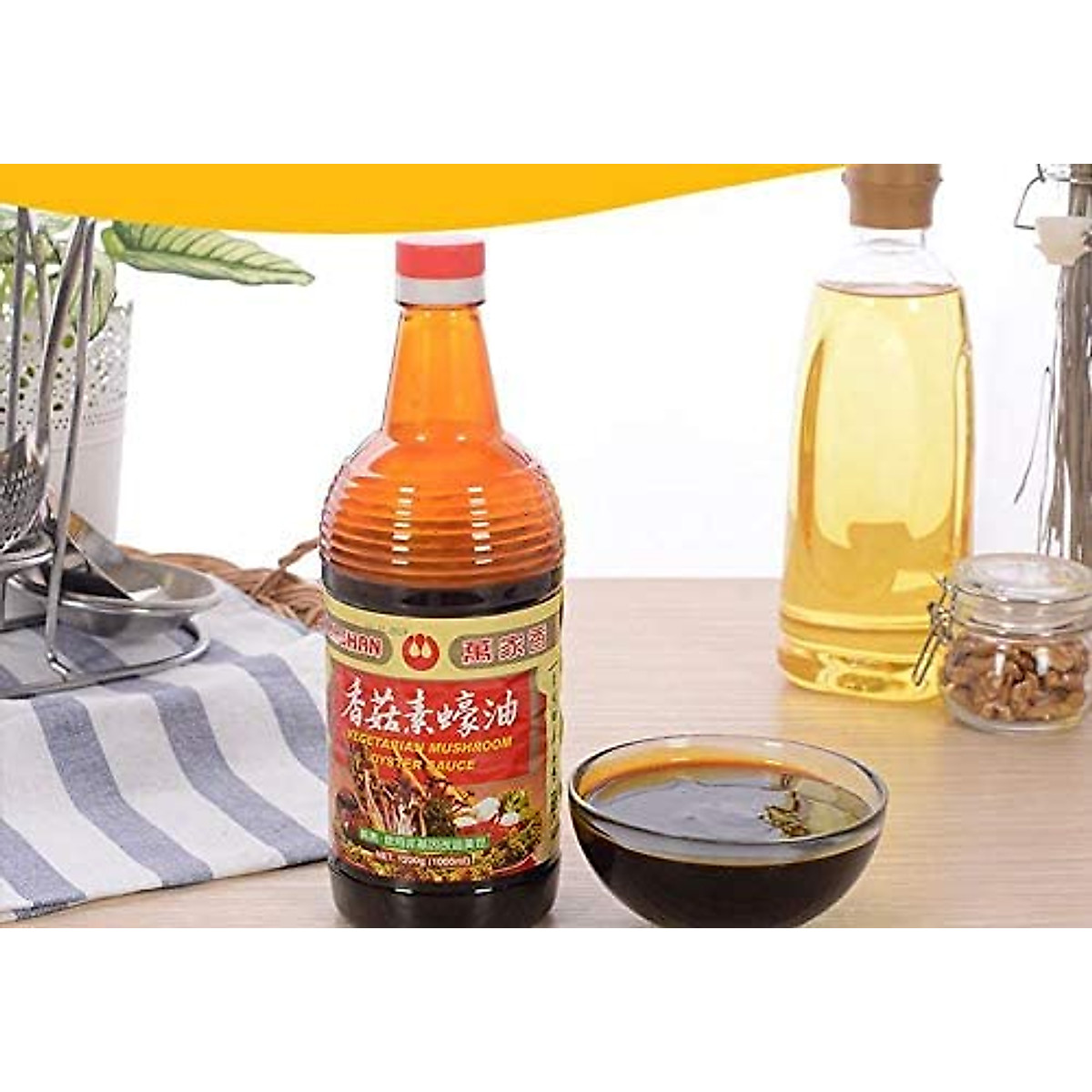 Wan Ja Shan Vegetarian Mushroom Oyster Sauce, 33.8 fl. oz. VEGAN. NON-GMO. NO MSG ADDED. 100% Naturally Brewed. No Chemical Soy Sauce.No Caramel Coloring.