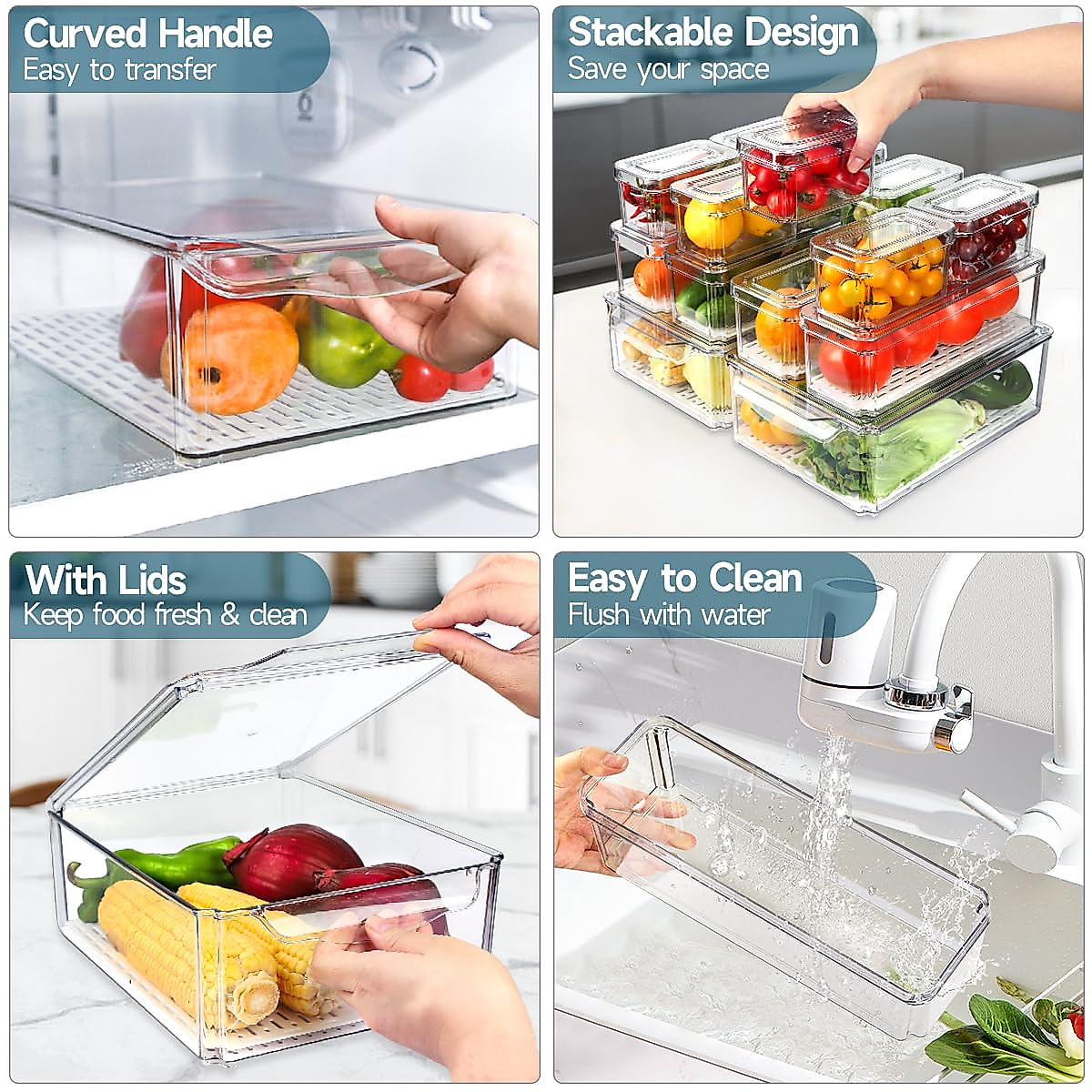 NISILIN 14 Pack Fridge Organizers and Storage - Refrigerator Organizer Bins with Lids, BPA-Free Fridge Organization, Fruit Storage Containers for Fridge, Vegetable, Food, Drinks, Cereals, Clear