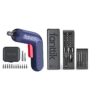 Fanttik Cordless Screwdriver Kit (NEX L1 Pro Blue), 14pcs, Digital Screen, Li-ion 2000mAh 6 Gears 0.5-6 Nm Rechargeable Electric Screwdriver Set 3.6V with USB Cable, Front LED, and Accessories Kits