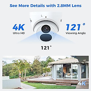 Hiseeu [ 121°Wide View Angle 4K PoE Security Camera,8MP IP Security Camera IP67 Waterproof,Dome Security Camera Outdoor,H.265+ 100ft Night Vision, Work w/PoE NVR Home Surveillance System