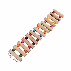 Pet Colorful Ladder Bridge Steps Climbing Wooden Swing for Mouse Rat Hamster Parrot Cage Play Toy(L（6 30cm）)