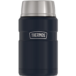 THERMOS Stainless King Vacuum-Insulated Food Jar with Spoon, 16 Ounce, Rustic Red & Stainless King Vacuum-Insulated Food Jar, 24 Ounce, Midnight Blue