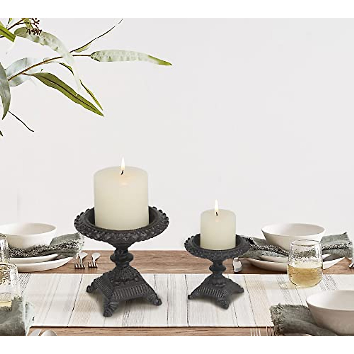 Vixdonos Rustic Pillar Candle Holders Set of 2 Farmhouse Iron Candlestick Holder Garden Decorative Candle Stand Fits for 2 Inches,3 Inches Pillar Candles