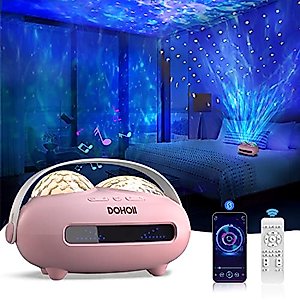 Dohoii Star Projector Galaxy Night Light for Kids, Ocean Wave Projector with Bluetooth Speaker & White Noise, Rechargeable Table Projection Lamp for Bedroom Ceiling Party - Pink