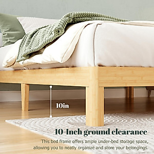 ZIYOO Queen Bed Frame 12 Inch Solid Wood Platform Bed with Metal Slats, Natural Bamboo，No Box Spring Needed, Easy Assembly, Heavy Duty Bed Frame，Free of Noise