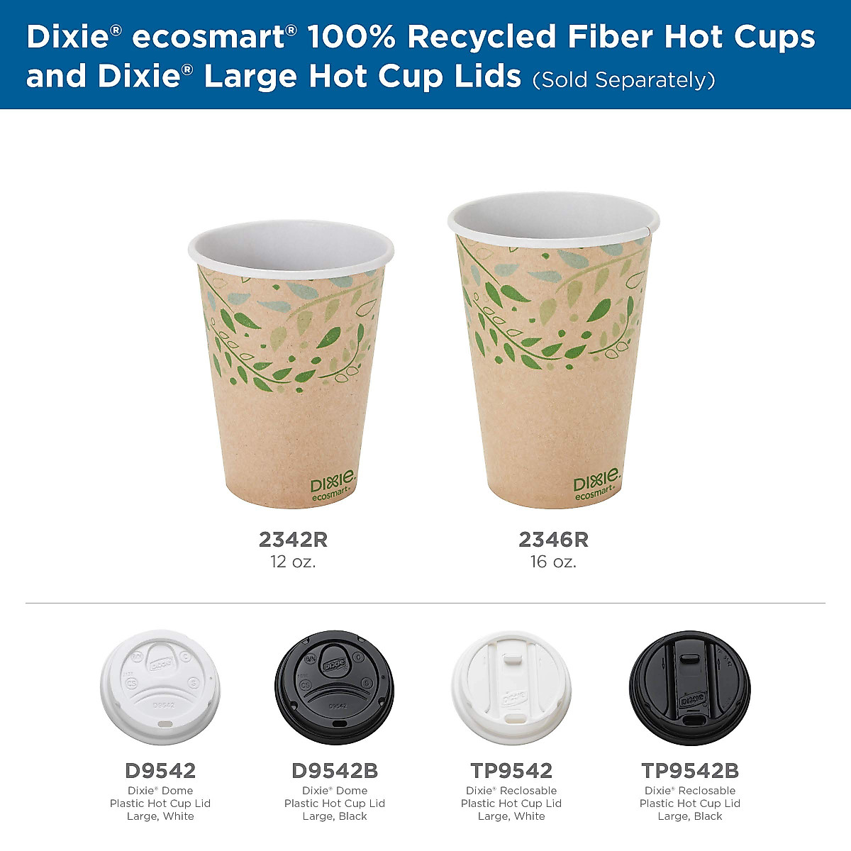 Dixie EcoSmart 16 oz 100% Recycled Fiber Hot Cup by GP PRO (Georgia-Pacific), Fits Large Lids, 2346R (CASE), 1000 Count (50 Cups Per Sleeve, 20 Sleeves Per Case)