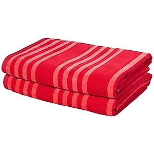 Amazon Basics Oversized Premium Cotton Beach Towel - Bold Stripe - Coral/Red, 36" x 72", 2-Pack