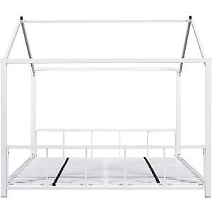 DNYN Full Size Montessori Floor Bed & House Bedframe with Roof Design for Kids Bedroom,Super Save Space & Easy Assembly & No Box Spring Needed, White