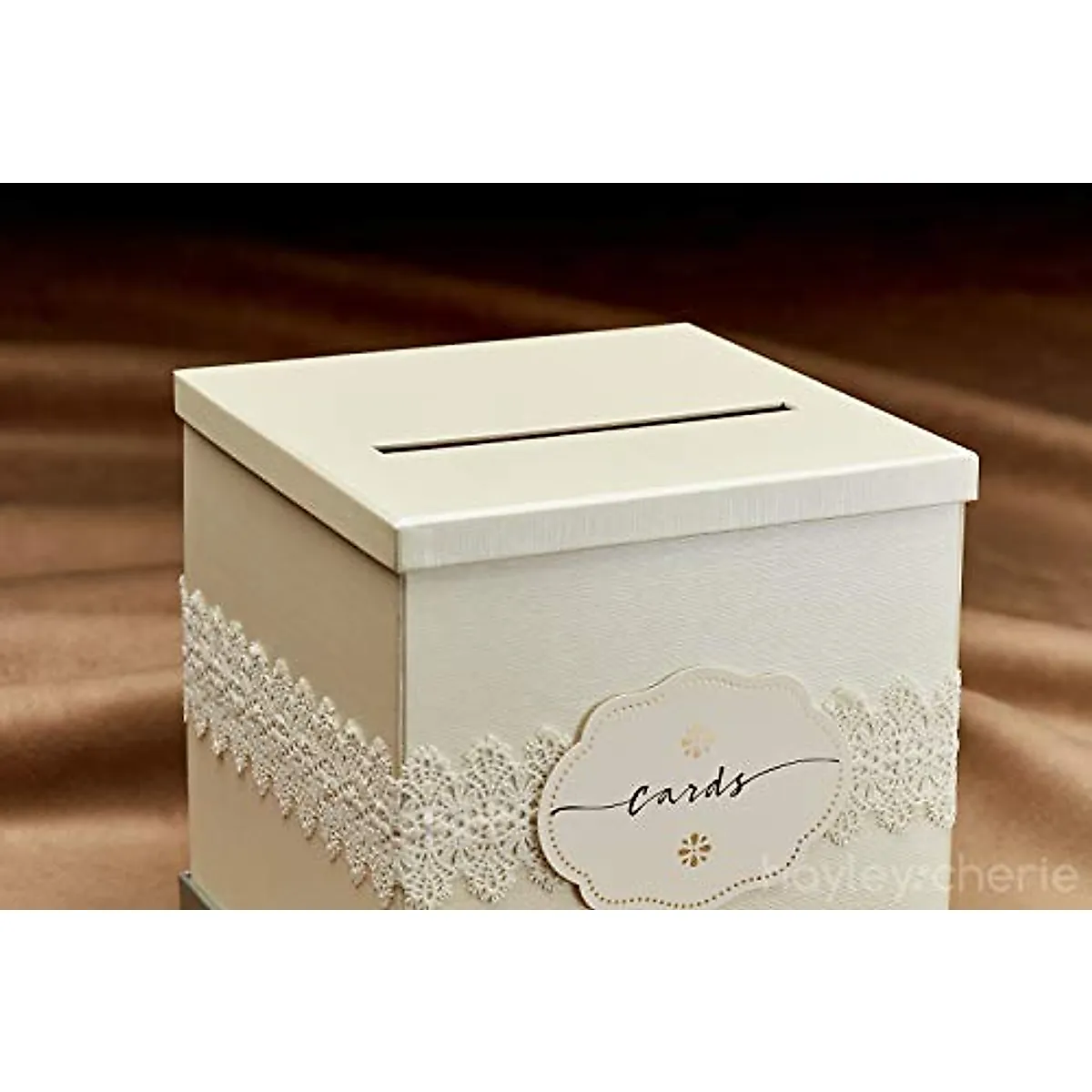 Hayley Cherie - Ivory Gift Card Box with White Lace Textured Finish - Large Size 10" x 10" - for Wedding Receptions, Bridal & Baby Showers, Birthdays, Graduations, Funerals, Money