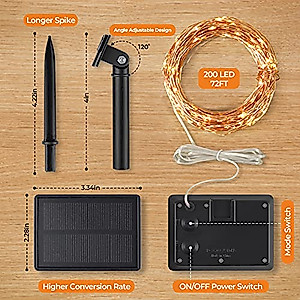 Solar String Lights Outdoor Extra-Long 288Ft 800 LED Super Bright Fairy Lights Waterproof 4-Pack Each 72FT 200 LED Solar Powered Halloween Christmas Lights 8 Modes for Garden Wedding (Warm White)