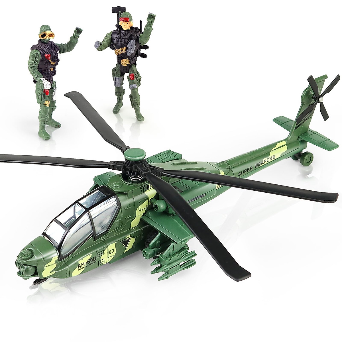 CORPER TOYS Army Helicopter Toy Diecast Military Attack Plane with Lights and Sounds Pullback Vehicles for Kids Boys Bonus with 2 Army Soldiers