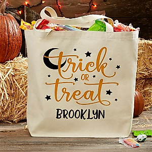 Personalization Universe Trick or Treat Halloween Tote Bag - Customizable Trick or Treat Canvas Bag with Shoulder Strap, Perfect for Halloween Candy, Machine Washable, 20" W x 15" H x 5" D