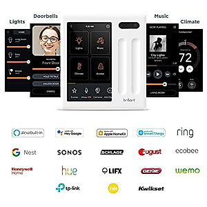 Brilliant Smart Home Control (2-Switch Panel) — Alexa Built-In & Compatible with Ring, Sonos, Hue, Google Nest, Wemo, SmartThings, Apple HomeKit — In-Wall Touchscreen Control for Lights, Music, & More